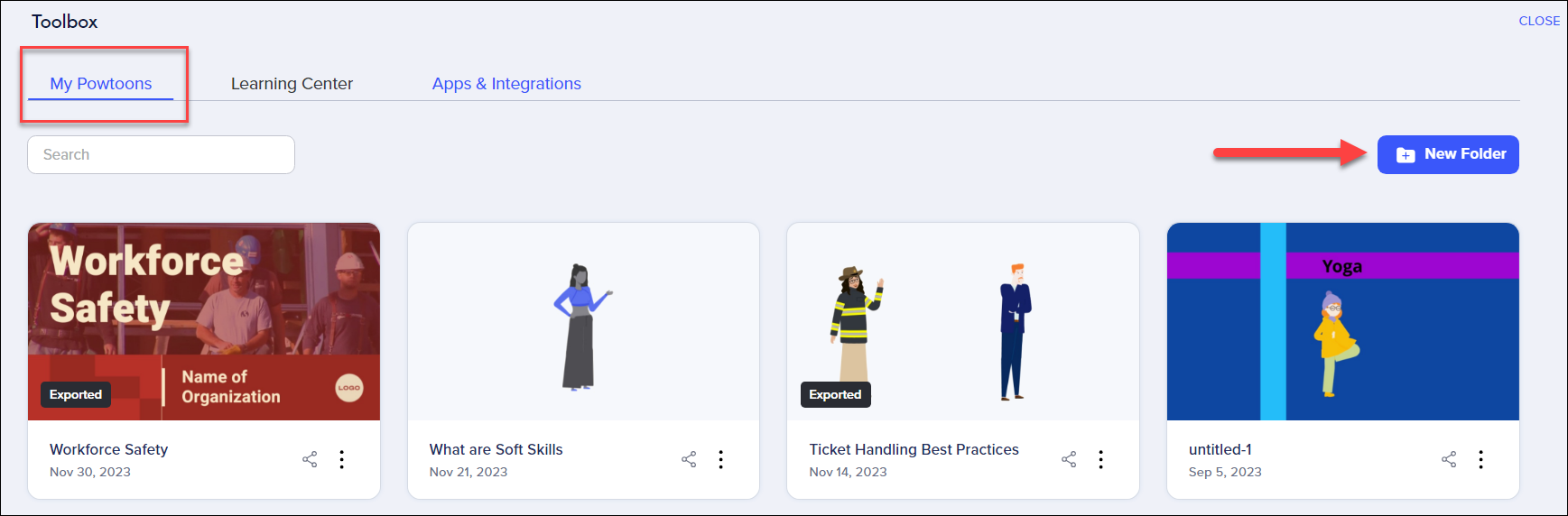 Organizing Powtoons in Folders in the Workspace – Kaltura