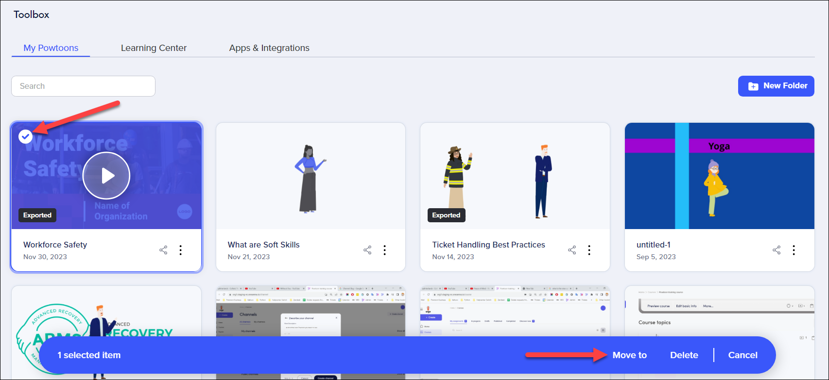 Organizing Powtoons in Folders in the Workspace – Kaltura